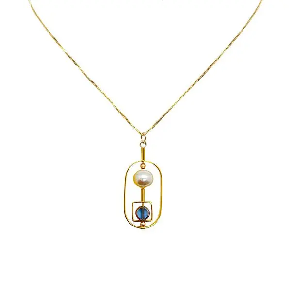 ARACHELI STUDIO Art Necklace With Vintage Glass And Pearl - Blue/gold