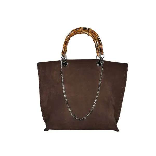 RUJ HERITAGE Suede Maxi Tote Bag With Bamboo Handles
