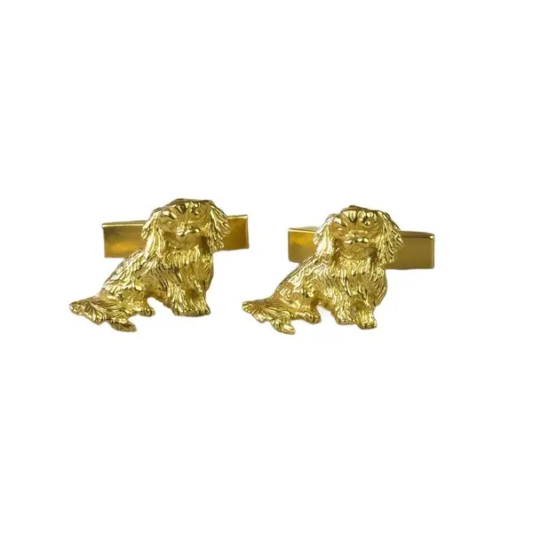 SIMON KEMP JEWELLERS King Charles Spaniel Cufflinks Eighteen Carat On Sterling Silver - Gold