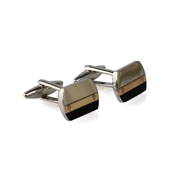 DAVID WEJ Gold / Black / Silver Rectangle Metal Cufflinks Gold & Black - Gold/black/silver