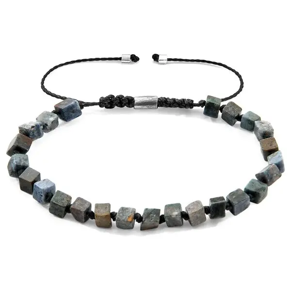 ANCHOR & CREW Dumortierite Ralph Silver & Stone Skinny Macrame Bracelet - Blue