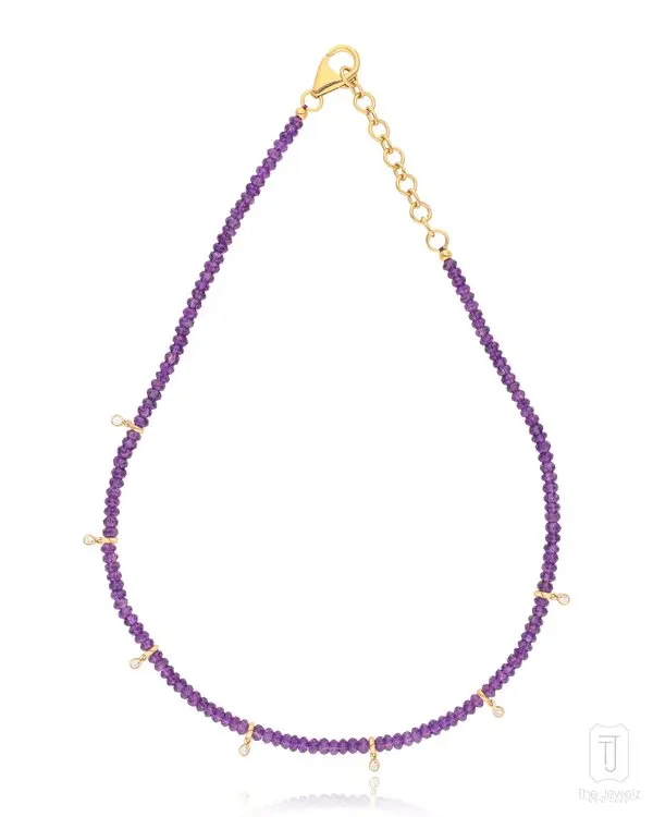 THE JEWELZ Amethyst And Diamond Beaded Necklace - Silver