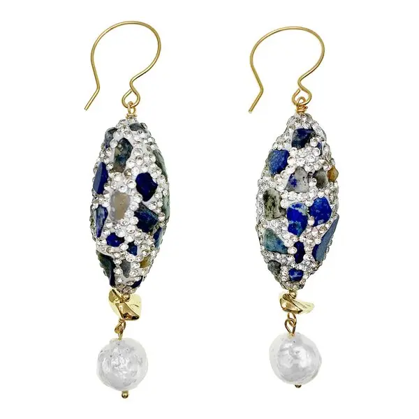 FARRA Rhinestone, Lapis And Pearl Dangle Earrings - Yellow