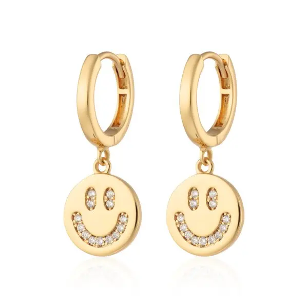 SCREAM PRETTY Smiley Face Charm Hoop Earrings - Gold