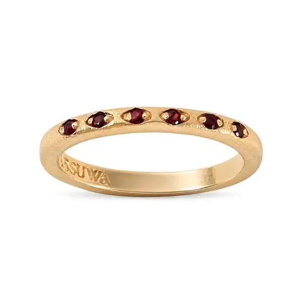 ASSUWA Antonius Natural Garnet Gold Plated Sterling Silver Ring - Gold/red