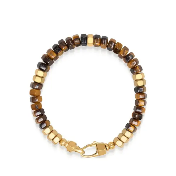 NIALAYA JEWELRY Hexagon Beaded Bracelet With Tiger Eye And Gold - Brown/gold