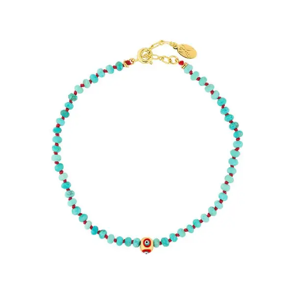 ATELIER PETITES PIERRES Anklet With Turquoise And Red Eye Detail - Blue/gold