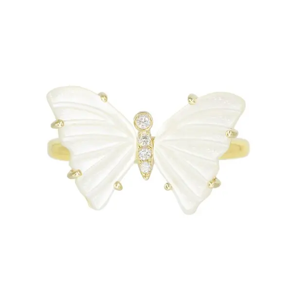 KAMARIA Pearl Butterfly Ring With Diamonds - White