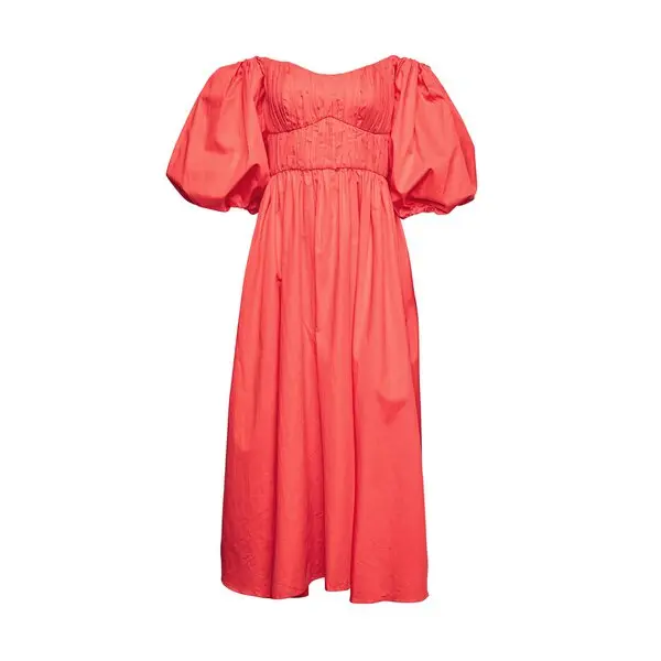 VASILIKI ATELIER Farah Off-shoulder Ruched Midi Dress