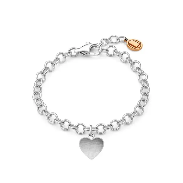 UNALOE Hammered Heart Charm Bracelet - Silver