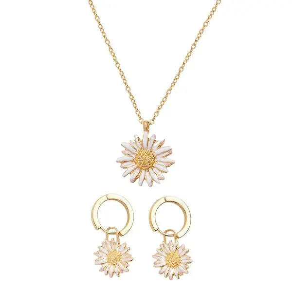 FABLE ENGLAND Daisy Huggie Earrings & Necklace Set - Gold