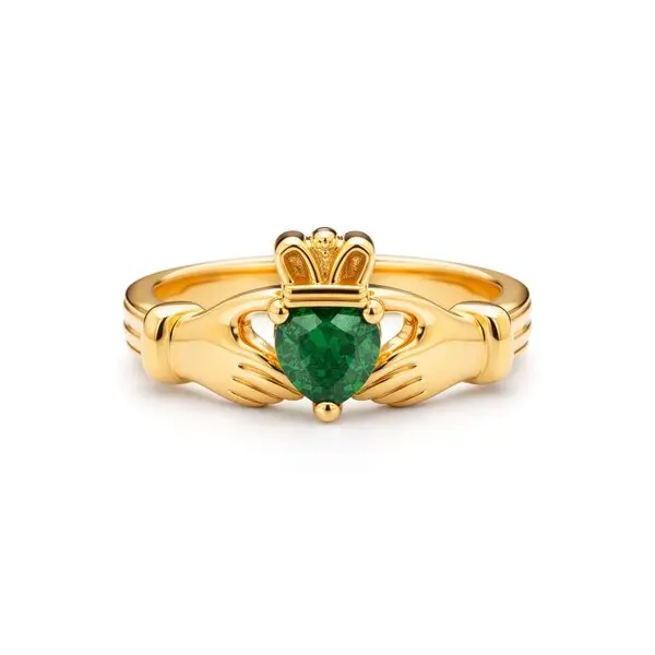 SEVEN SAINTS Claddagh Emerald Zirconia Ring - Green/gold