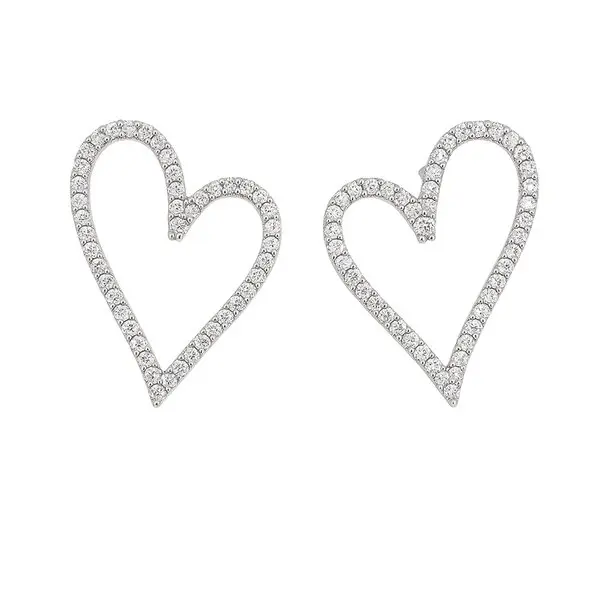 MAISON DE GALA Crystal Heart Statement Earrings - Silver