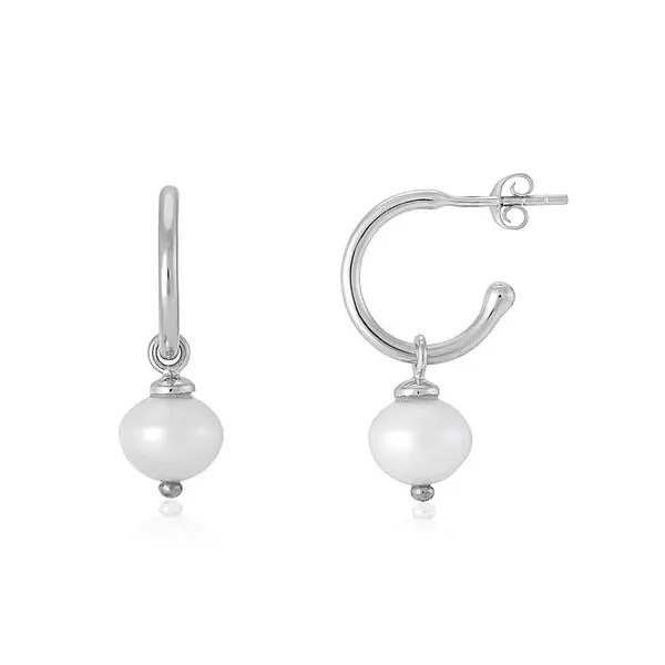 AUREE JEWELLERY Manhattan & Freshwater Pearl Hoop Earrings - Silver