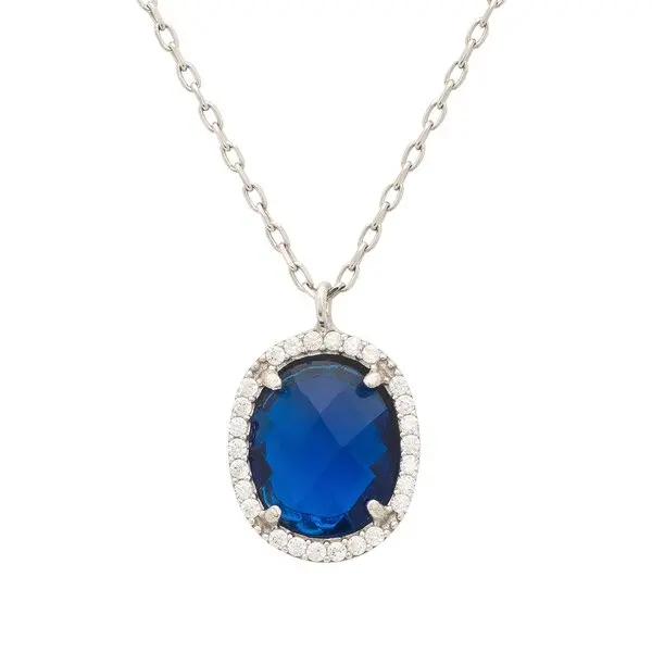 LATELITA Oval Gemstone Pendant Necklace - Silver/blue/white