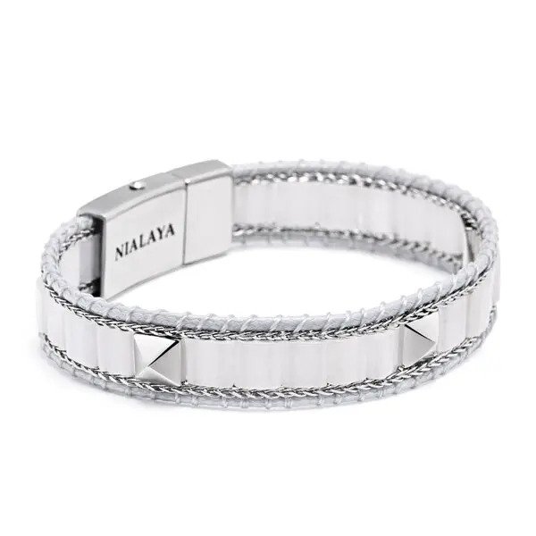NIALAYA JEWELRY Studded White Jade Bracelet - White/silver