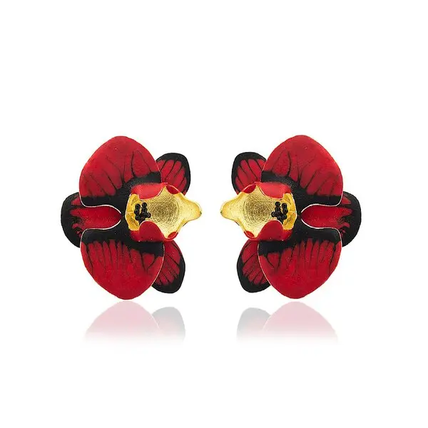 MILOU JEWELRY Orchid Flower Earrings - Red