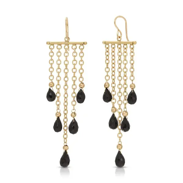 HEATHER HAWKINS Three Tier Chandelier Gemstone Earrings - Black