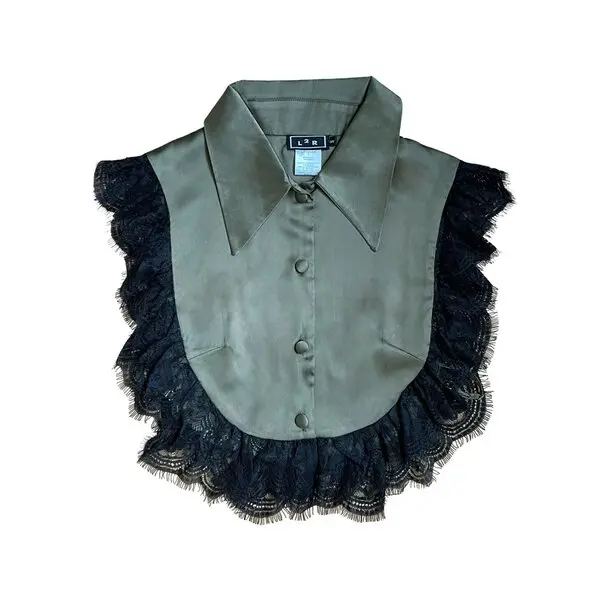 L2R THE LABEL Satin Button-down Top With Lace Trim - Green