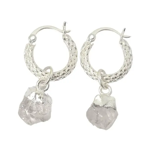 HARFI Sterling Silver Moonstone Huggie Hoop Earrings - Silver/white