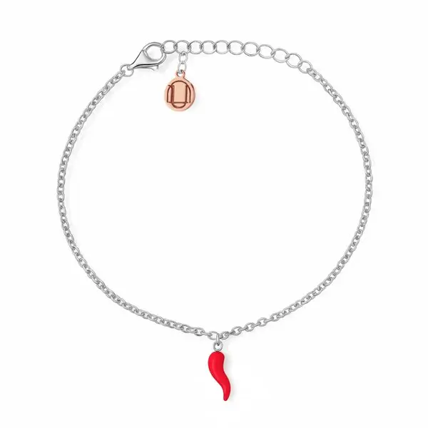 UNALOE Silver Bracelet With Red Horn Pendant - Red/silver