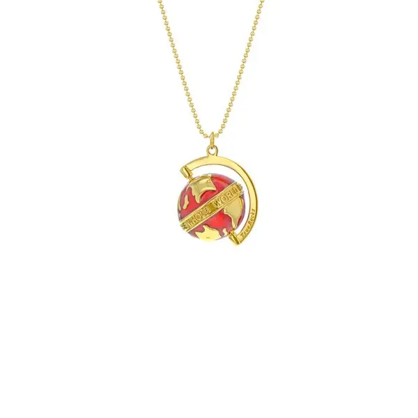 TRUE ROCKS Spinning Globe Pendant Necklace - Gold/red