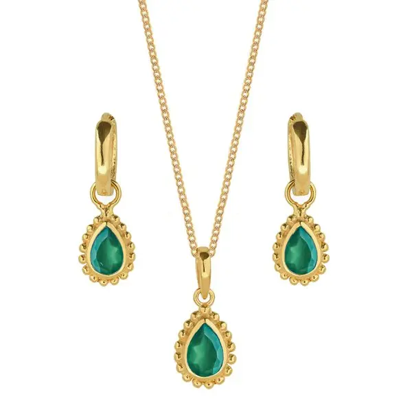 CHARLOTTE'S WEB JEWELLERY Necklace And Earring Set With Green Onyx - Gold/green