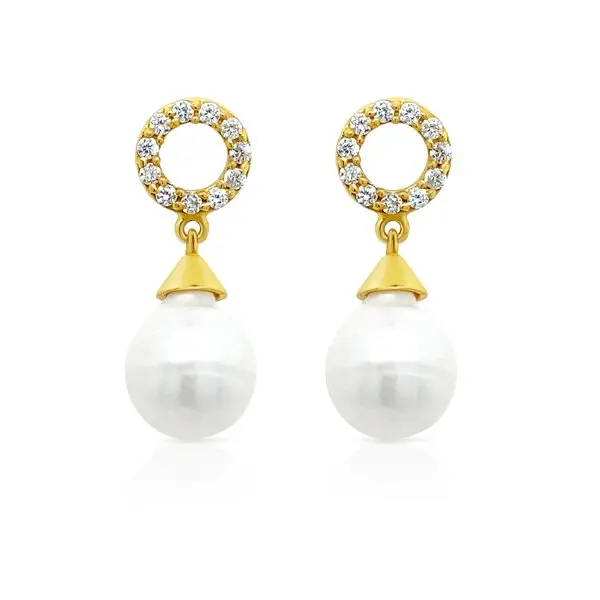 GEM BAZAAR JEWELLERY Stardust Pearl Drop Earrings - White/gold