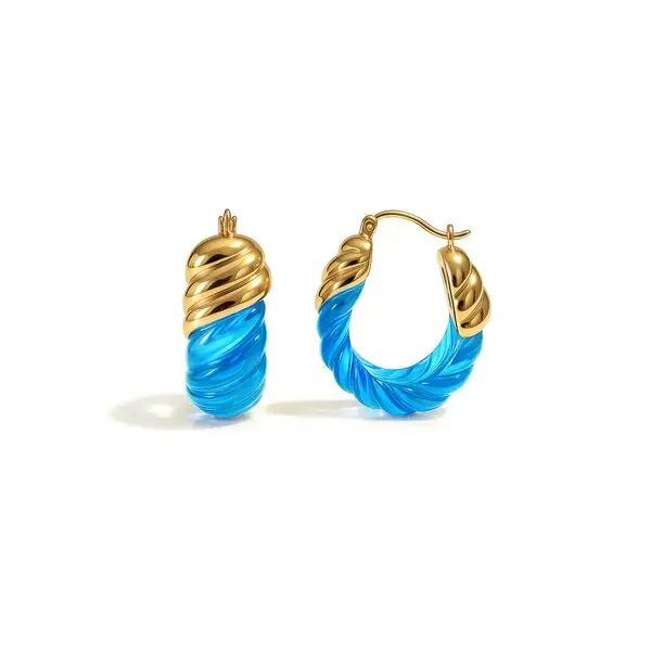 GOLD & HONEY Aquamarine Rope Shrimp Lucite Hoop Earrings - Blue/gold
