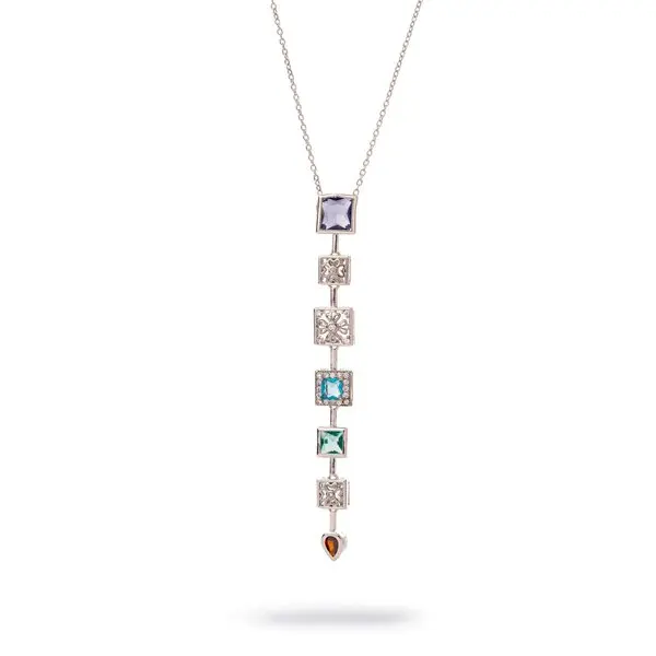 EBRU JEWELRY Multicolor Gemstone Y-drop Statement Necklace - Silver/purple