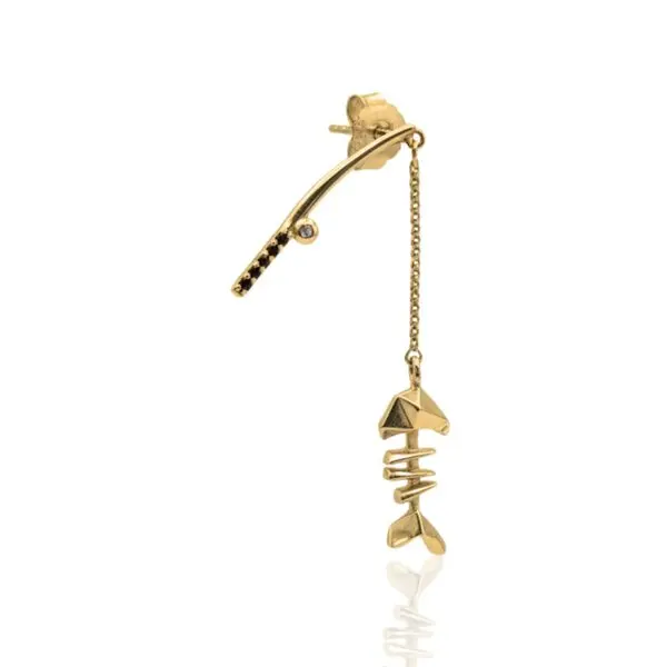 FRENVYRN 18k Vermeil Fish Bone Drop Earring With Sapphire And Quartz Accents - Gold