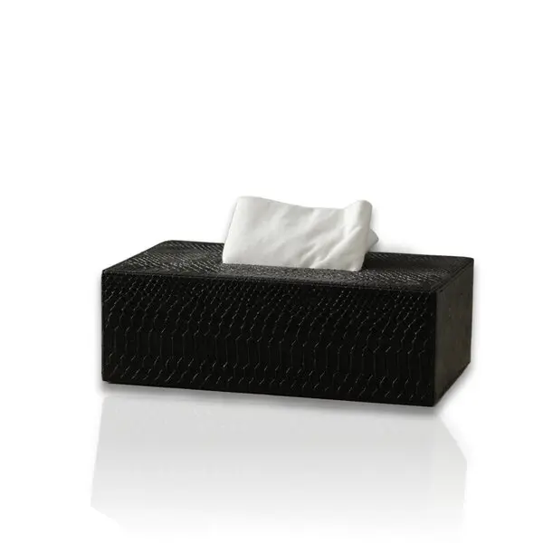 MARLETH Leather Tissue Box & Croc-embossed Rectangular Design - Black