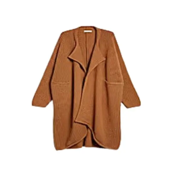 Saachi Oversized Waffle Knit Collared Jacket - Brown