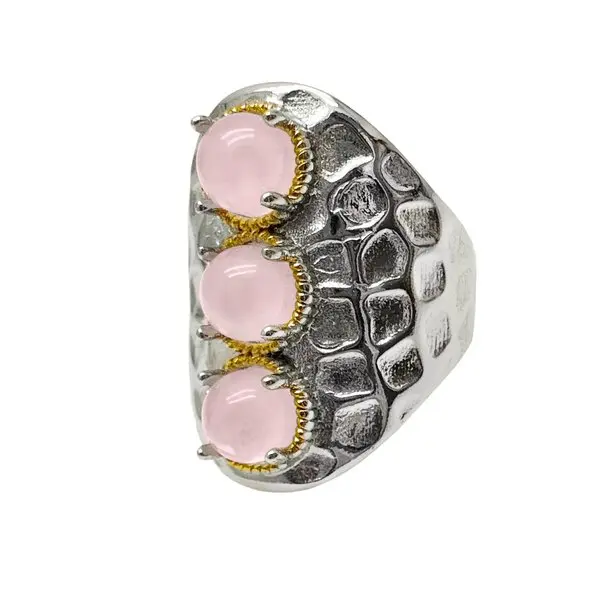 FARRA Rose Quartz Nugget Adjustable Ring - Silver/pink