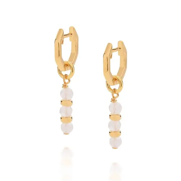 NELLOU JEWELLERY Rainbow Moonstone Huggie Earrings - Gold