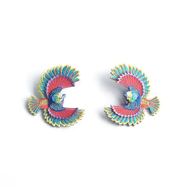 NANA WATANABE Flying Bird Layered Embroidered Earrings - Yellow