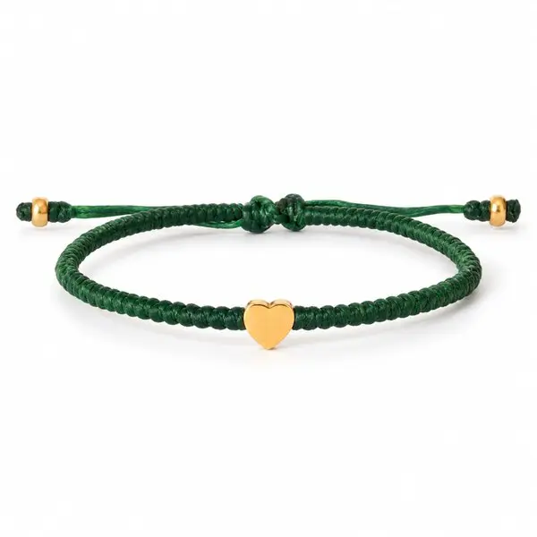 HARBOUR UK Valentino Gold Vermeil Heart Rope Bracelet - Green