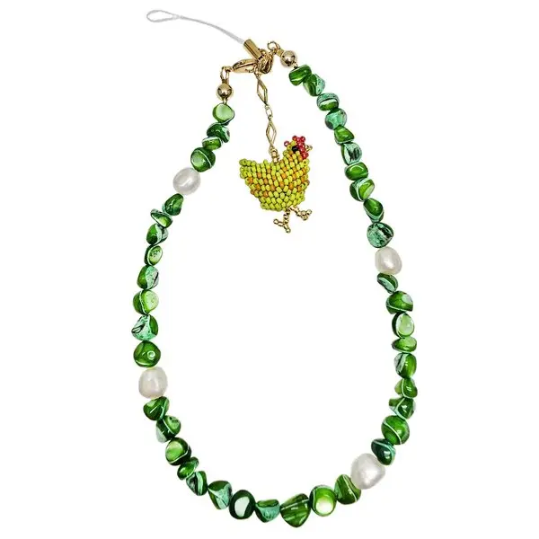 FARRA Playful Shell With Beaded Chicken Phone Strap - Green