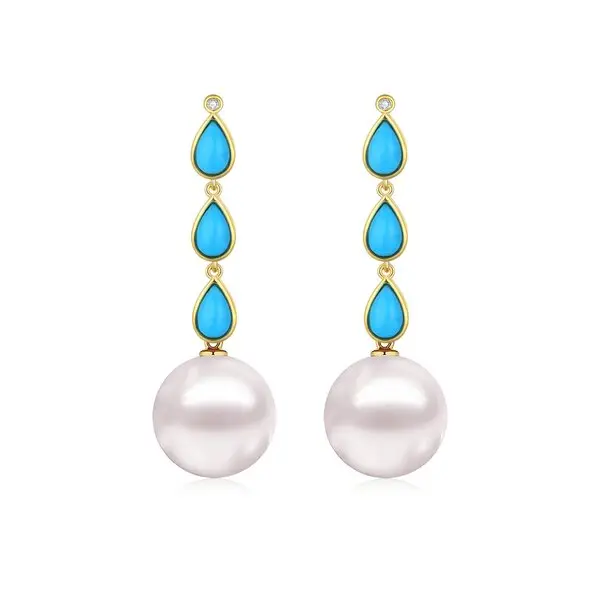 KAI FINE JEWELRY 14k Yellow Gold Turquoise, Diamond & Pearl Convertible Drop Earrings - Blue/white/gold