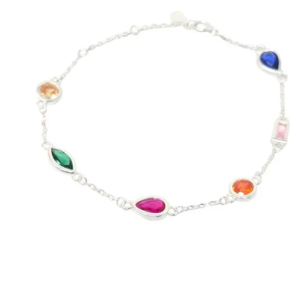 HARFI Geometric Stone Sterling Bracelet - Silver