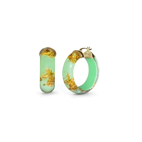 GOLD & HONEY 24k Gold Leaf Huggie Hoop Earrings - Gold/green