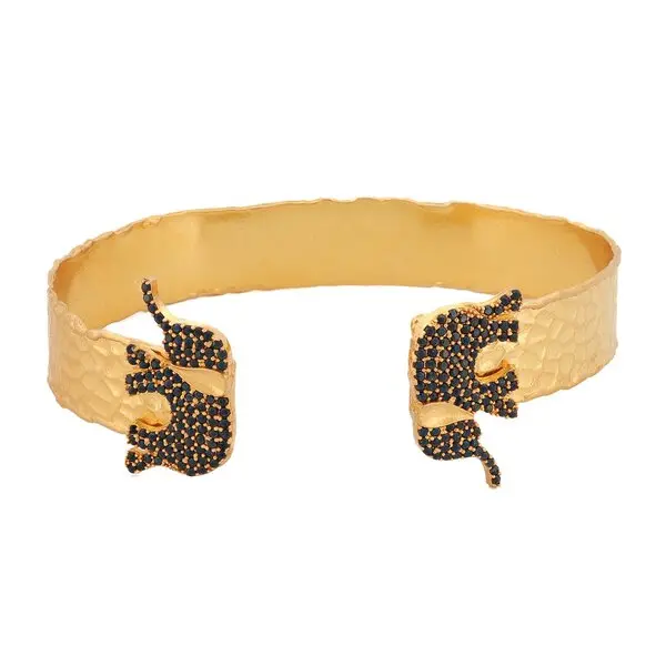 EBRU JEWELRY Guardian Black Elephant Cuff Bracelet - Gold/black