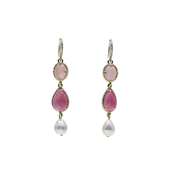 FARRA Rose Quartz And Pearl Dangle Earrings - Pink