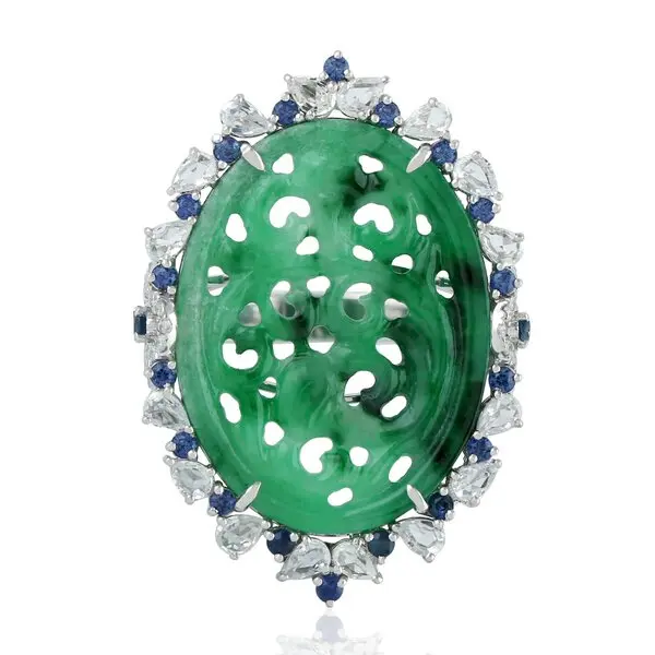 ARTISAN 18k White Gold Jade, Sapphire, And Diamond Ring - Green/blue/white