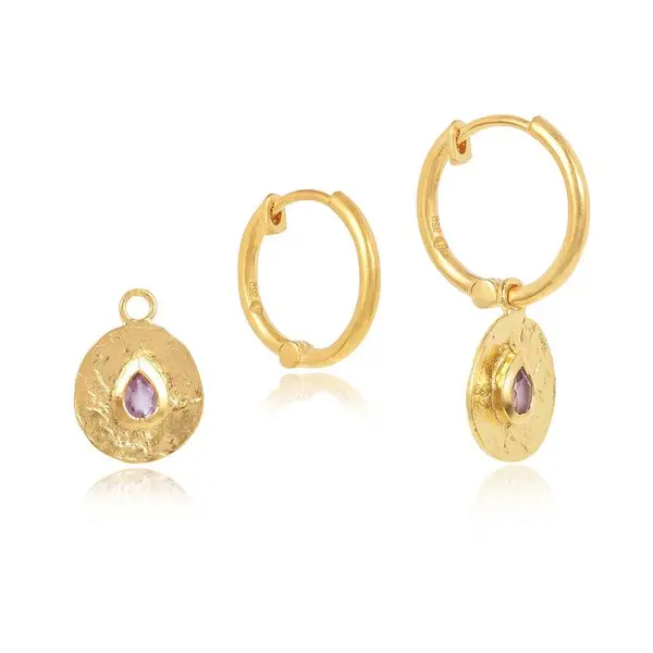 MOON LONDON Pink Amethyst Disk Mini Hoop Earrings - Gold