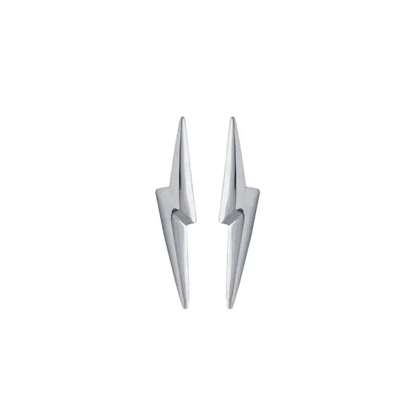 EDGE ONLY 3d Pointed Lightning Bolt Earrings - Silver