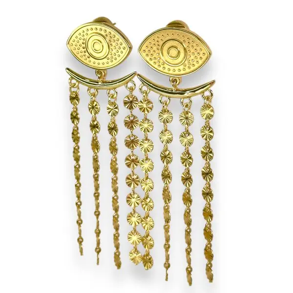 JAGGED HALO JEWELRY Cleo Evil Eye Tassel Earrings - Gold