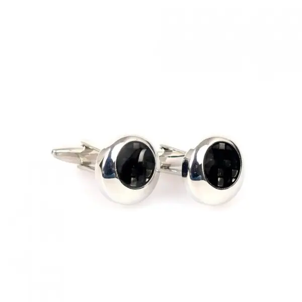DAVID WEJ Circle Chequered Design Cufflink Silver Black - Black/gray