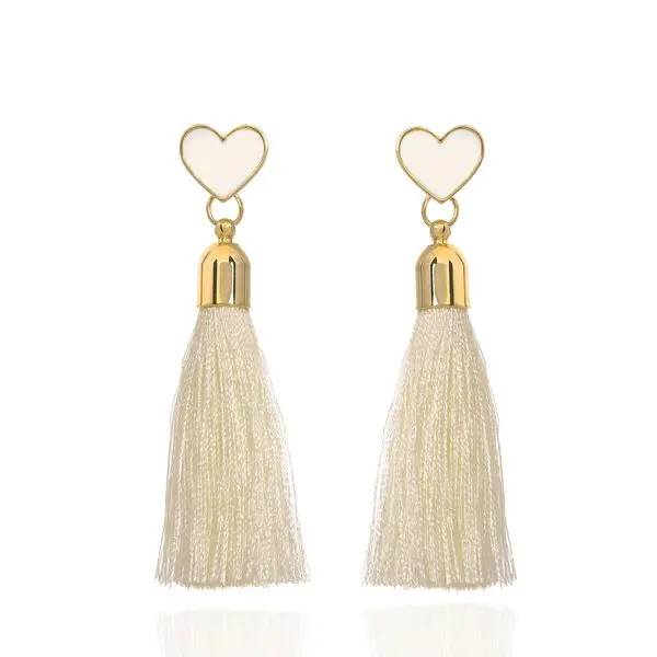 C.J.M Heart Tassel Earrings - White