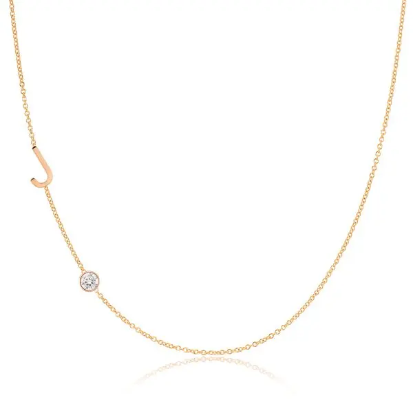 Maya Brenner Designs Monogram Necklace With Diamond - Rose Gold
